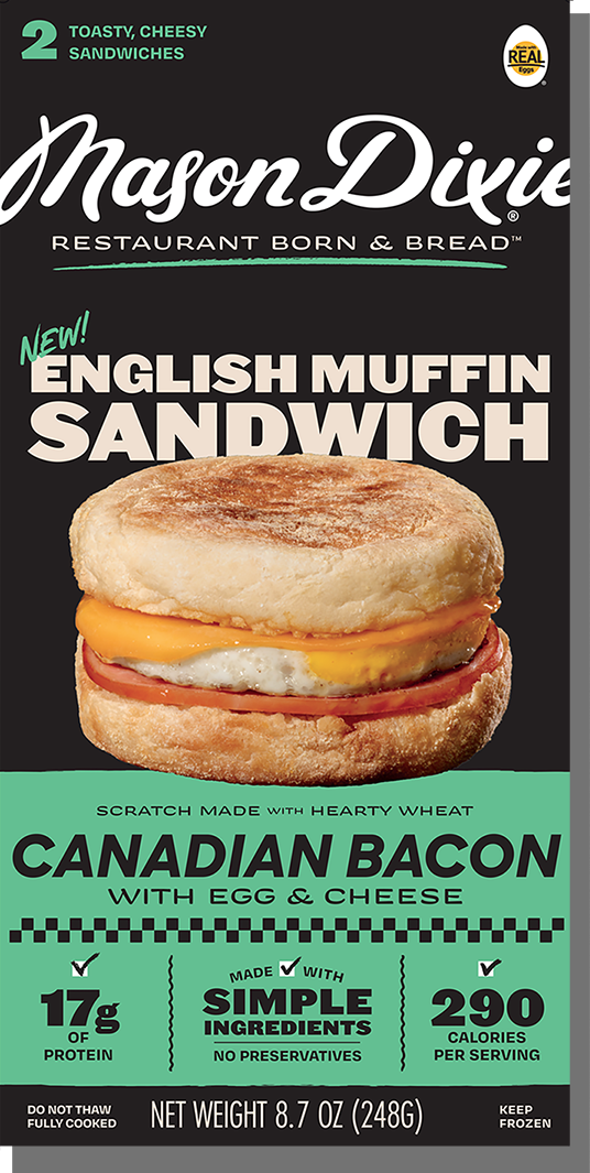 Mason Dixie | English Muffin Sandwich With Canadian Bacon, Egg & Cheese ...